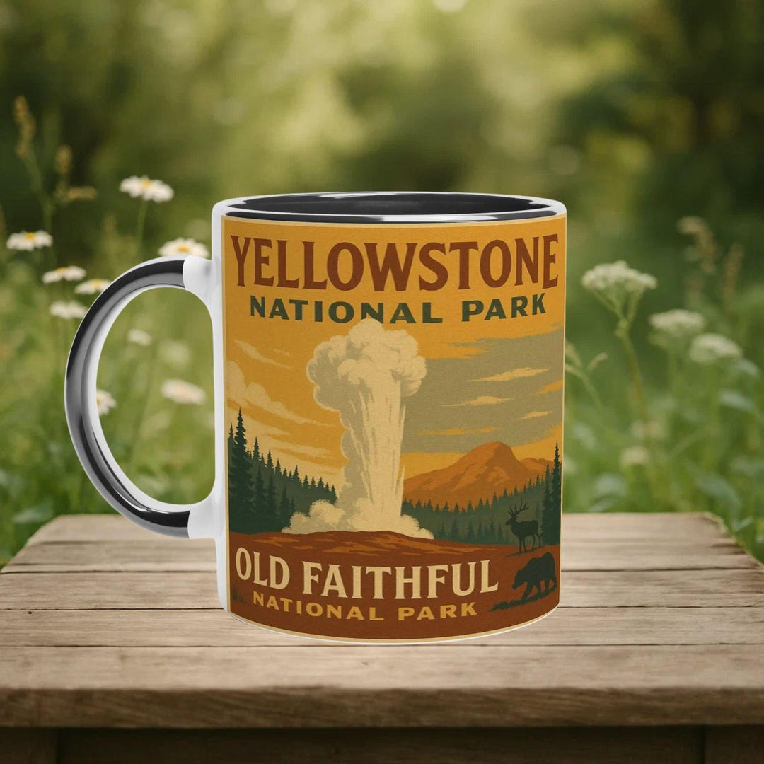 Yellowstone Mug, Old Faithful Coffee Cup, Vintage National Park Gift ...
