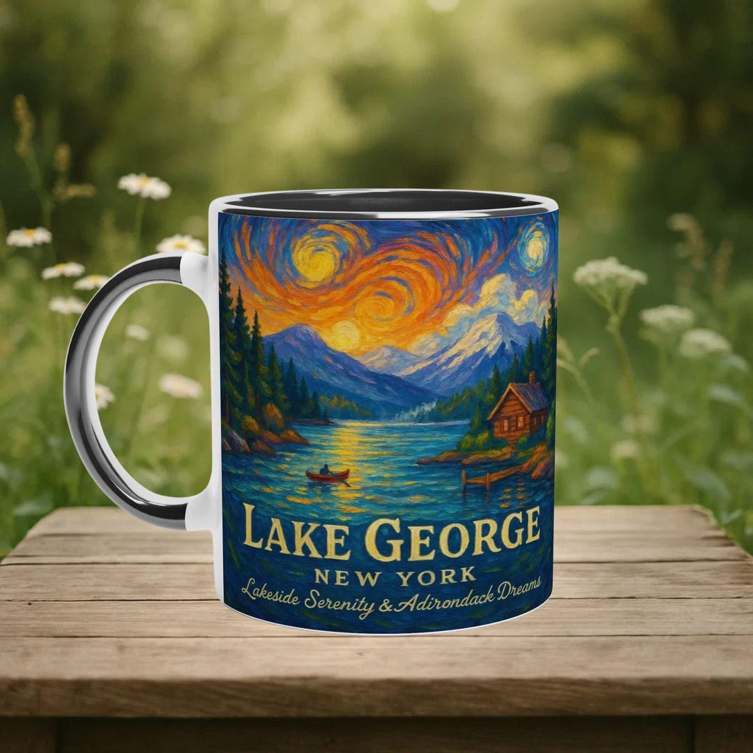 Lake George Mug, New York Adirondack Cup, Lakeside Cabin Gift, Van Gogh ...