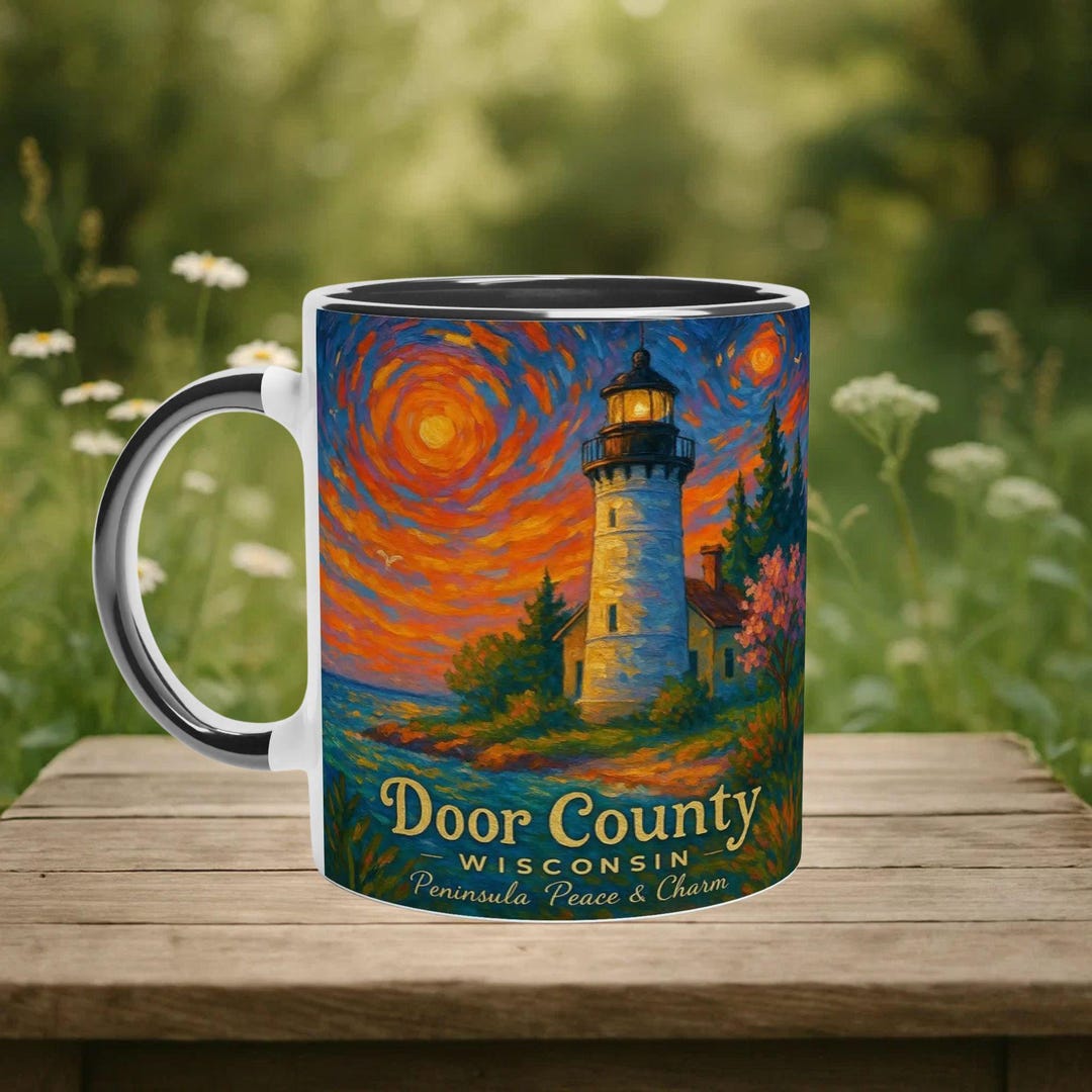 Door County Mug: Cana Island Lighthouse, Van Gogh Art - Etsy