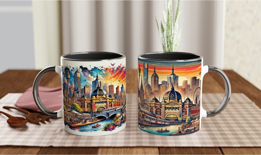 Melbourne Cityscape Mug - Flinders Street Station, Royal Exhibition ...
