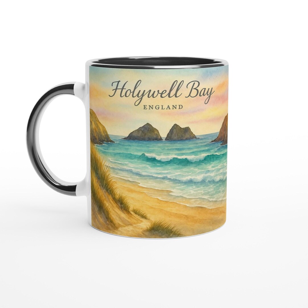 Holywell Bay England Mug – Cornwall Twin Rocks, Sand Dunes & Surf ...