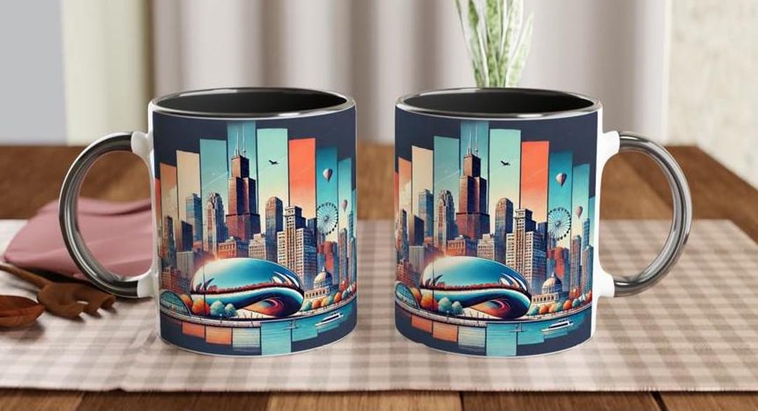 Chicago Coffee Mug: Iconic Skyline & Landmarks, Unique Design - Etsy