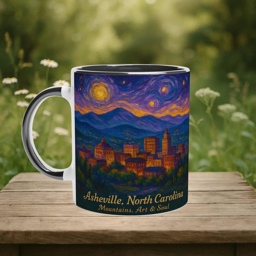Asheville Mug: Van Gogh Style, Blue Ridge Mountains Coffee Cup - Etsy