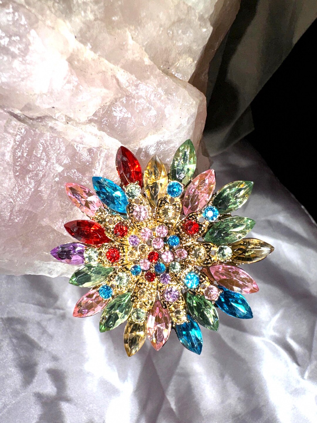 RHINESTONE FLOWER STATEMENT Ring Cocktail Ring Runway Ring Flower Ring ...