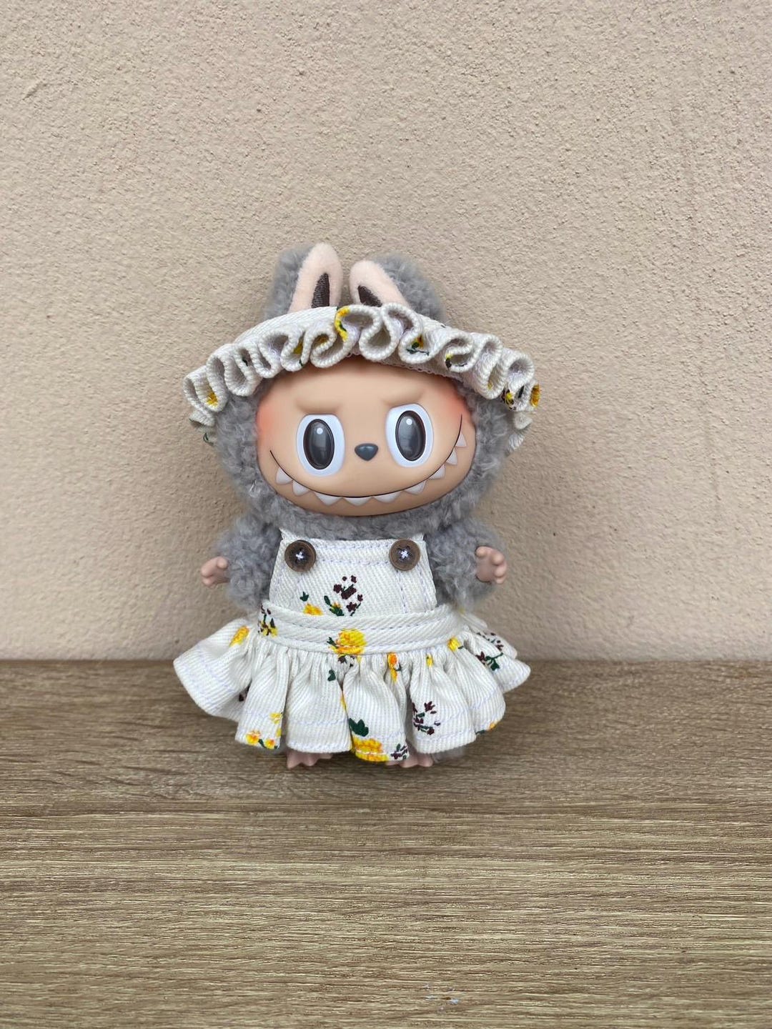 Handcraft Doll Labubu V1 Clothes Sweet White Denim Flowery Overall ...