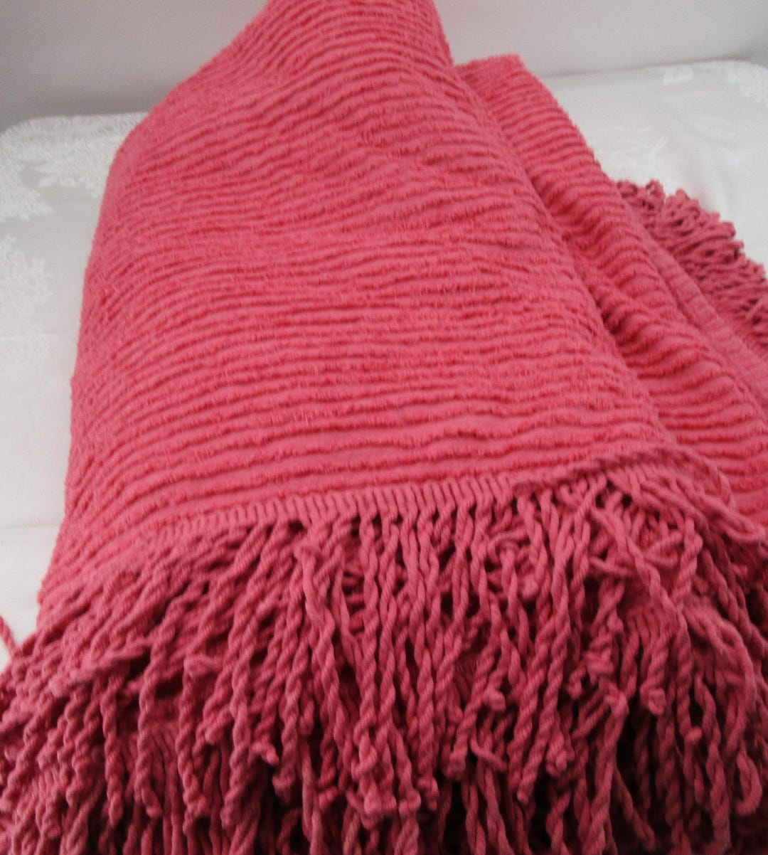 Vtg Large Dark Pink Chenille Bedspread 92x92 Cottage Core Granny Core ...