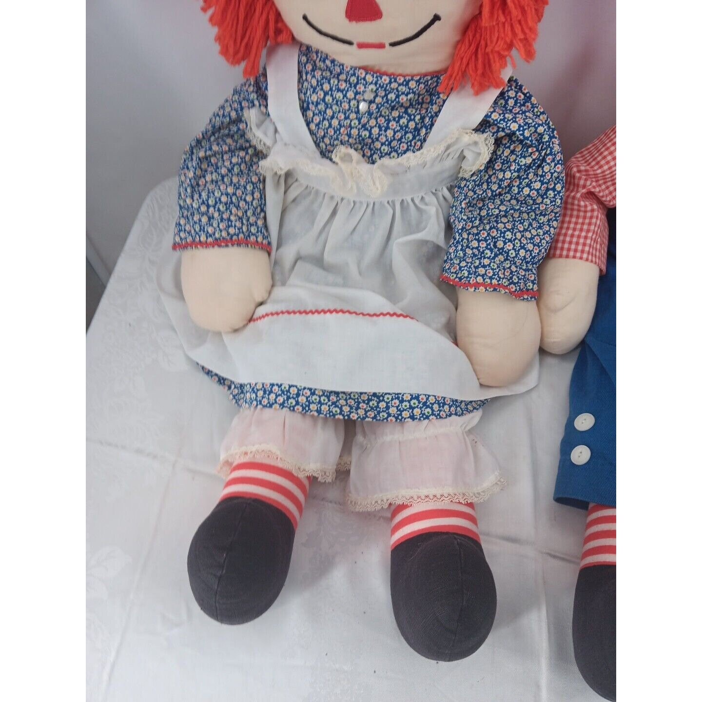 Raggedy Ann and Andy Pair Vintage Dolls 3ft Tall Granny Core Cottage ...