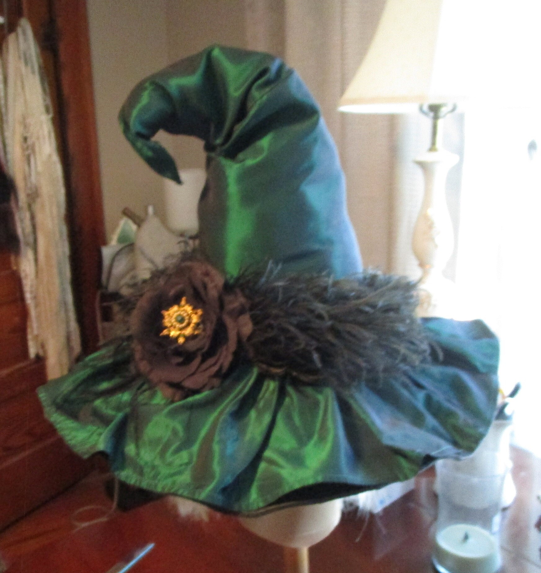 Handmade Upcycled Emerald Green Witches Hat, Mother Goose Costume 21 Crown 6 Brim 11 High - Etsy