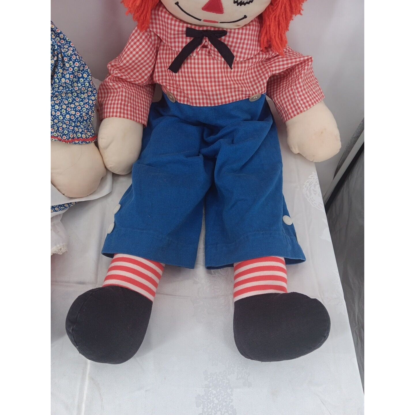 Raggedy Ann and Andy Pair Vintage Dolls 3ft Tall Granny Core Cottage ...