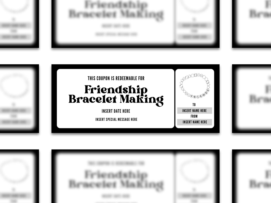 Printable Friendship Bracelet Making Night Coupon, Editable Friendship ...