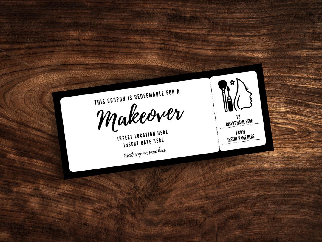 Editable Makeover Coupon, Printable Make-up Service Ticket Template ...