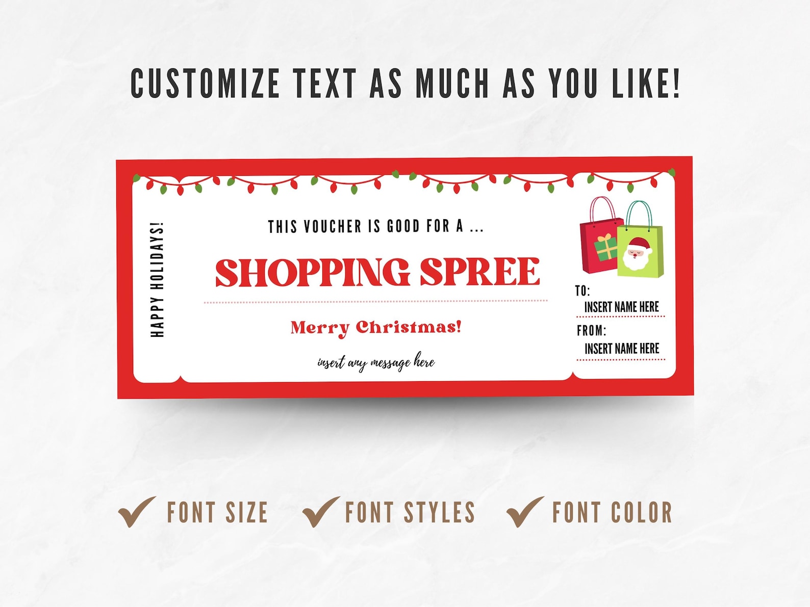 Editable Holiday Shopping Spree Coupon Template, Custom Shopping Ticket ...