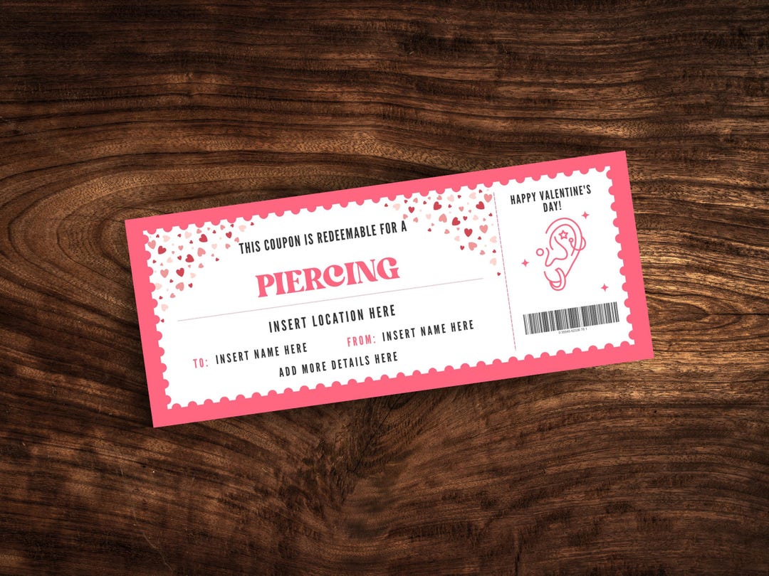 Piercing Ticket Gift Voucher, Editable Valentine's Day Gift Certificate ...