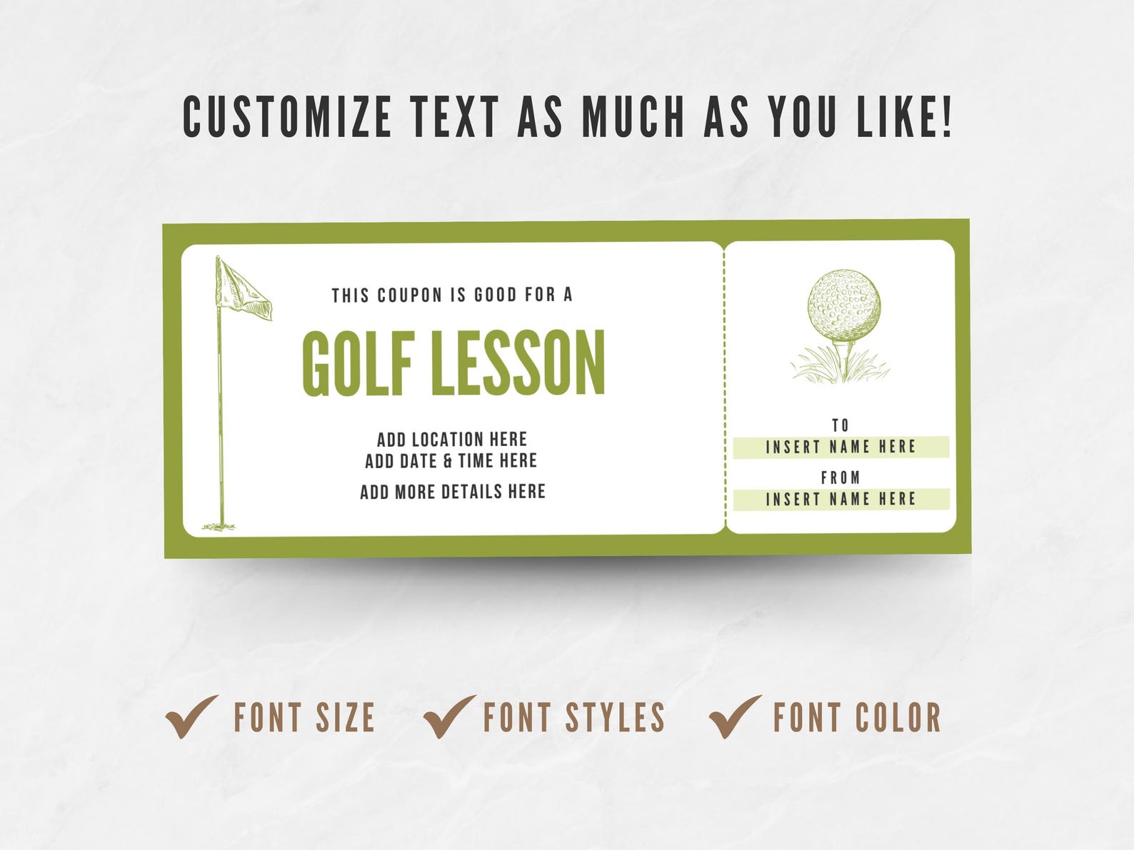 Editable Golf Lesson Gift Certificate, Custom Golf Class Coupon ...