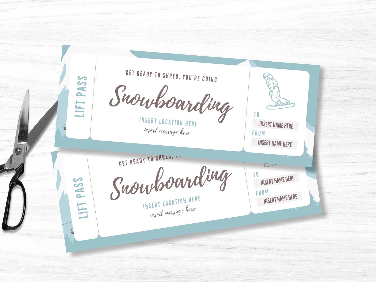 Editable Snowboarding Lift Ticket Template, Custom Snowboarding Trip ...