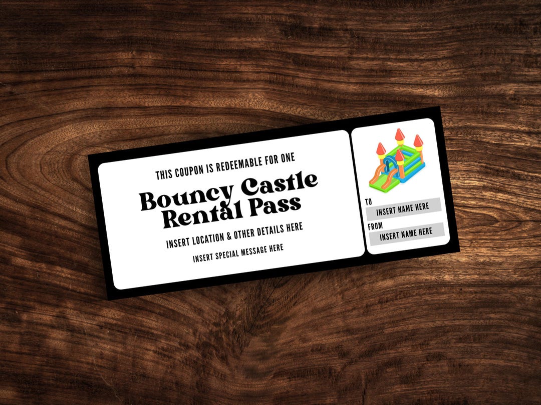 Custom Bouncy Castle Rental Pass Ticket Template, Editable Inflatable ...