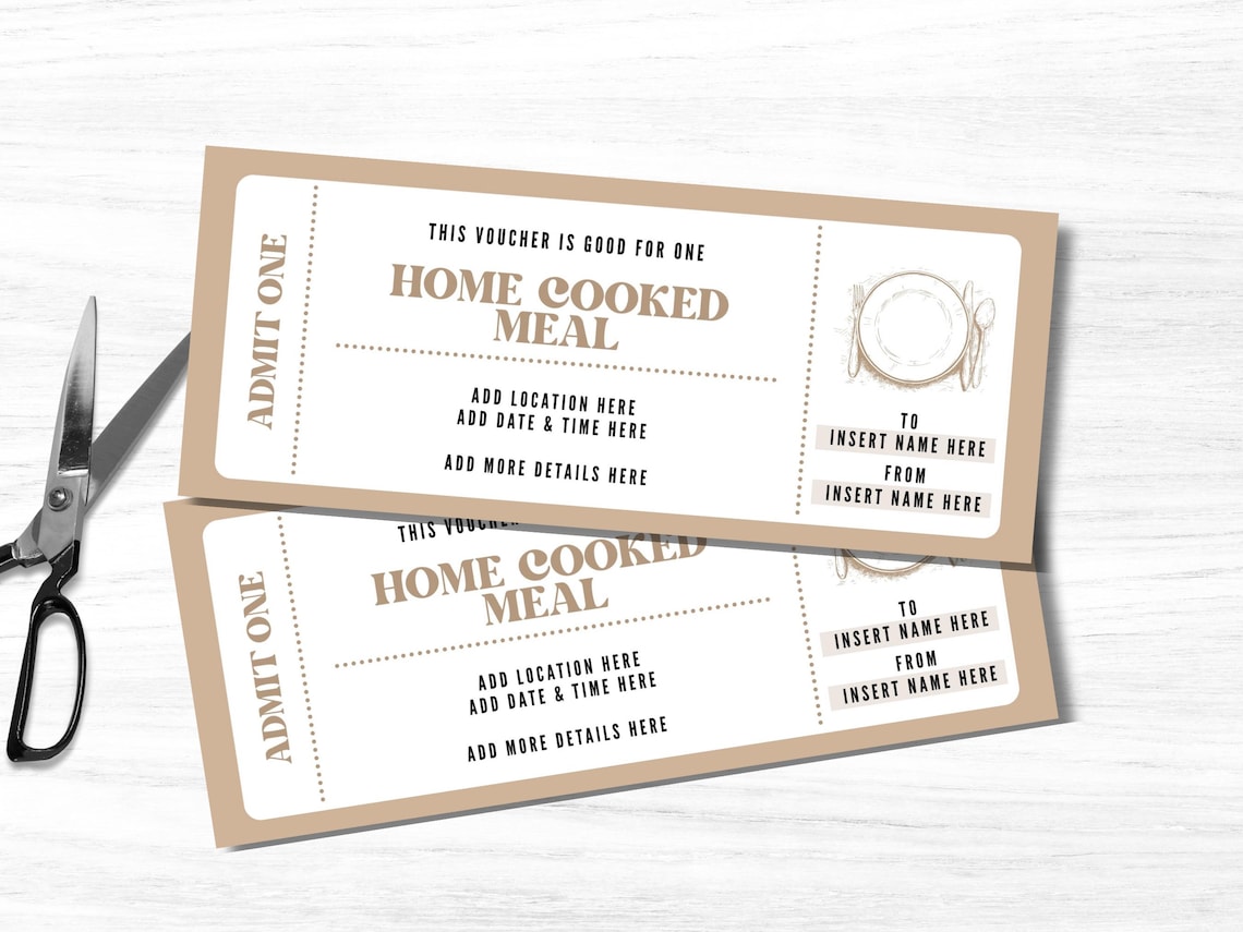 Editable Home Cooked Meal Coupon, Printable Homemade Meal Ticket Template, Custom Home Cooked ...