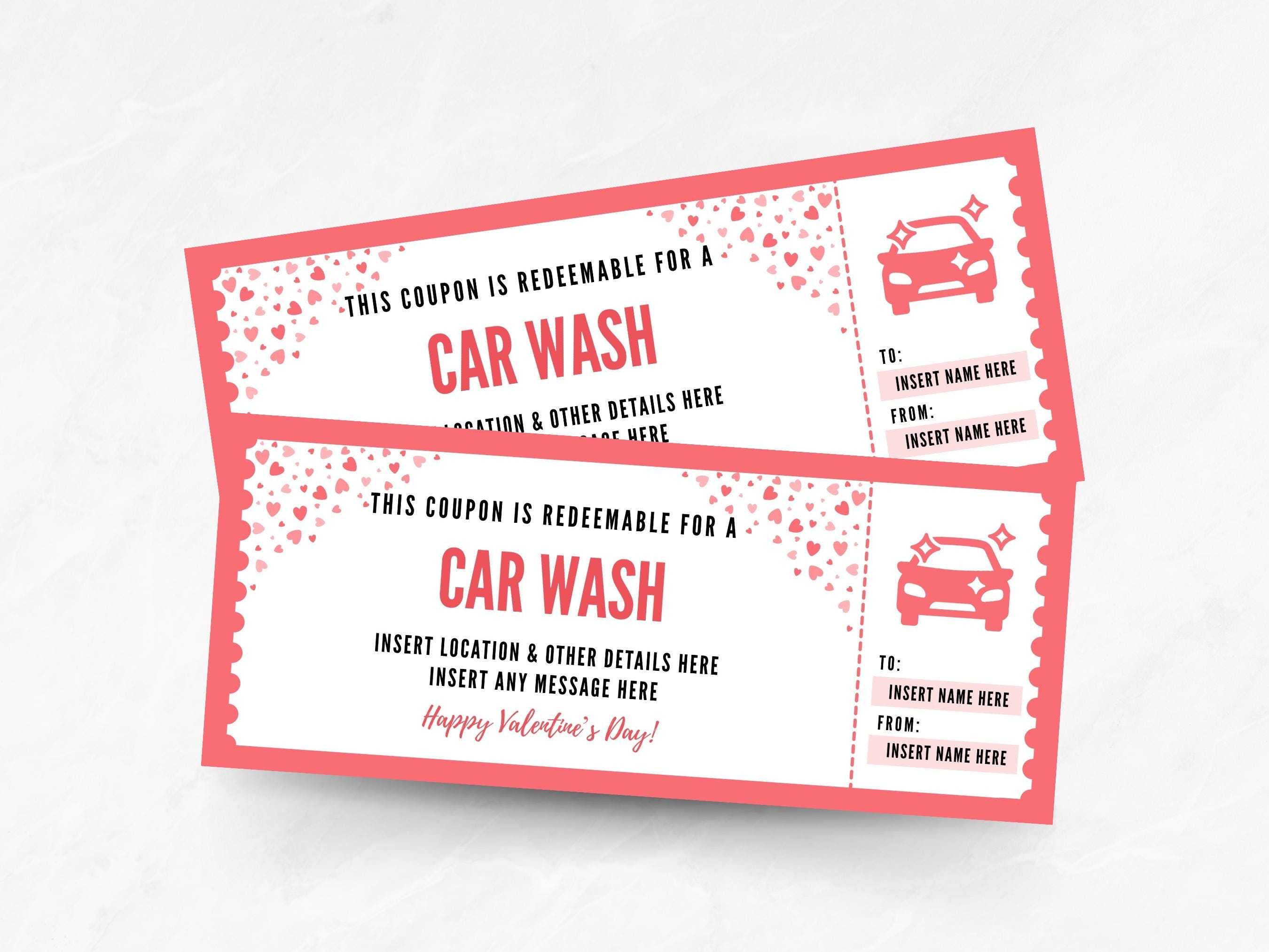 Editable Car Wash Coupon Template, Custom Car Wash Ticket, Printable ...