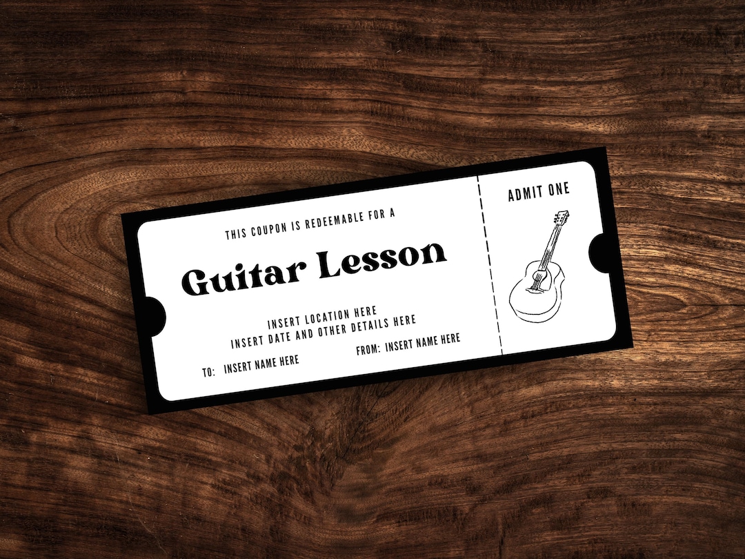 Editable Guitar Lesson Coupon, Custom Guitar Class Ticket Template ...
