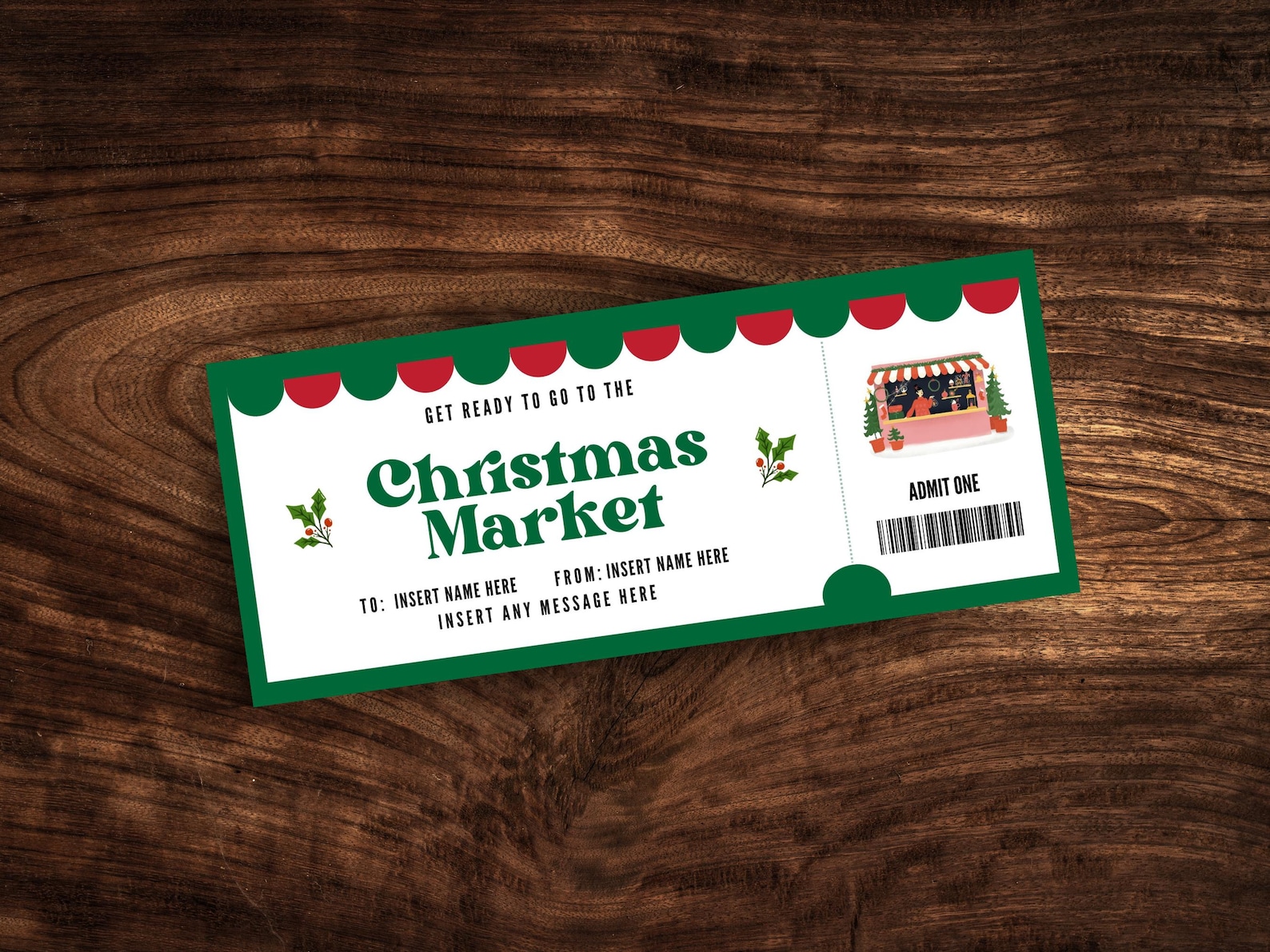 Editable Christmas Market Ticket Template, Custom Christmas Market ...