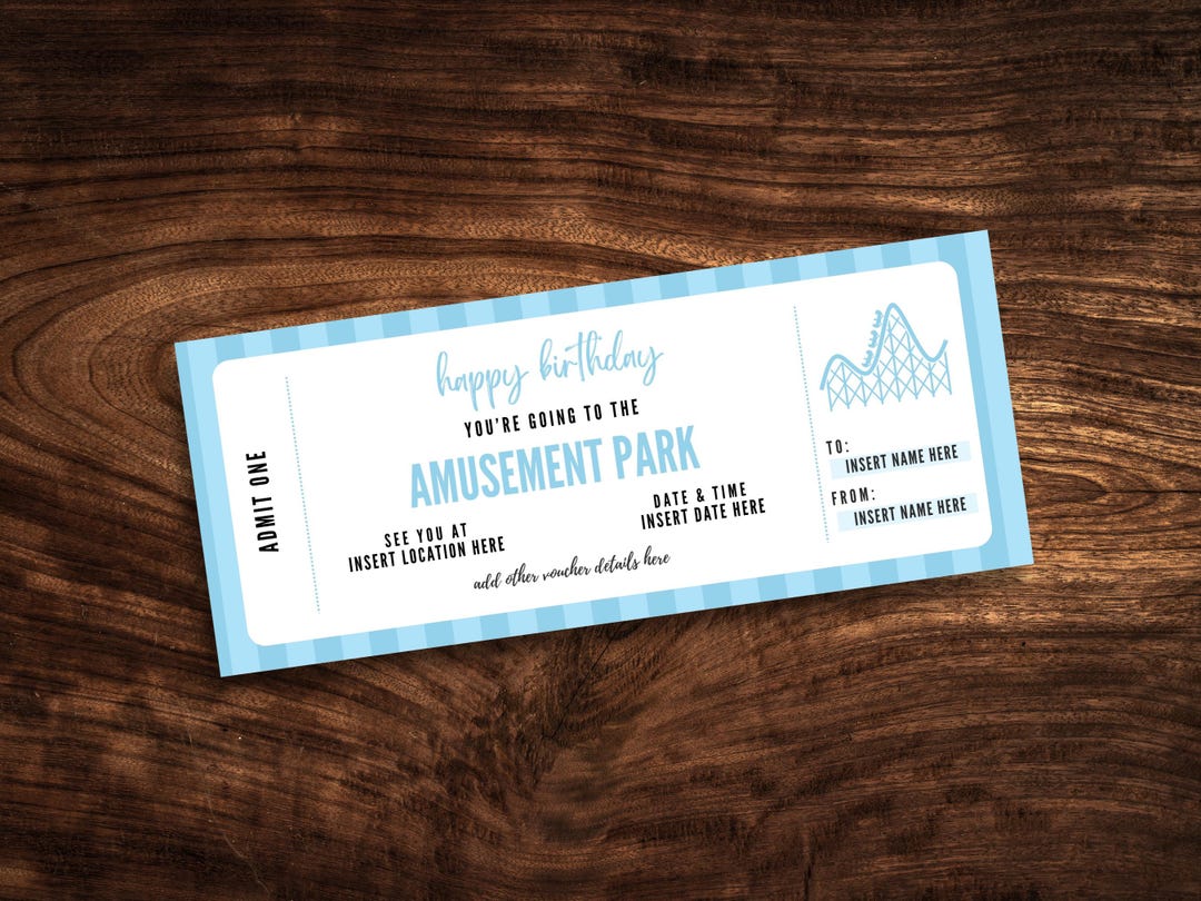Custom Amusement Park Ticket Template, Editable Amusement Park Visit ...