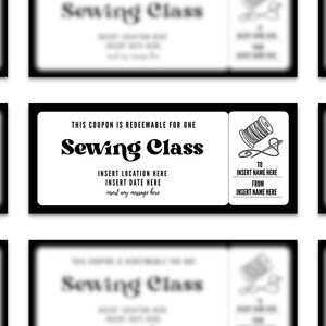 Printable Sewing Class Coupon, Editable Sewing Lesson Ticket Template ...