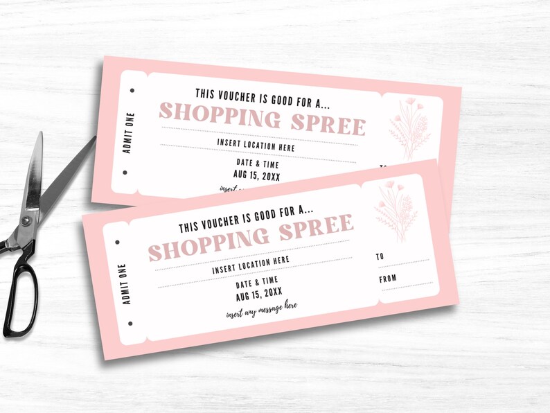 Editable Shopping Spree Coupon Template, Custom Shopping Ticket Gift ...