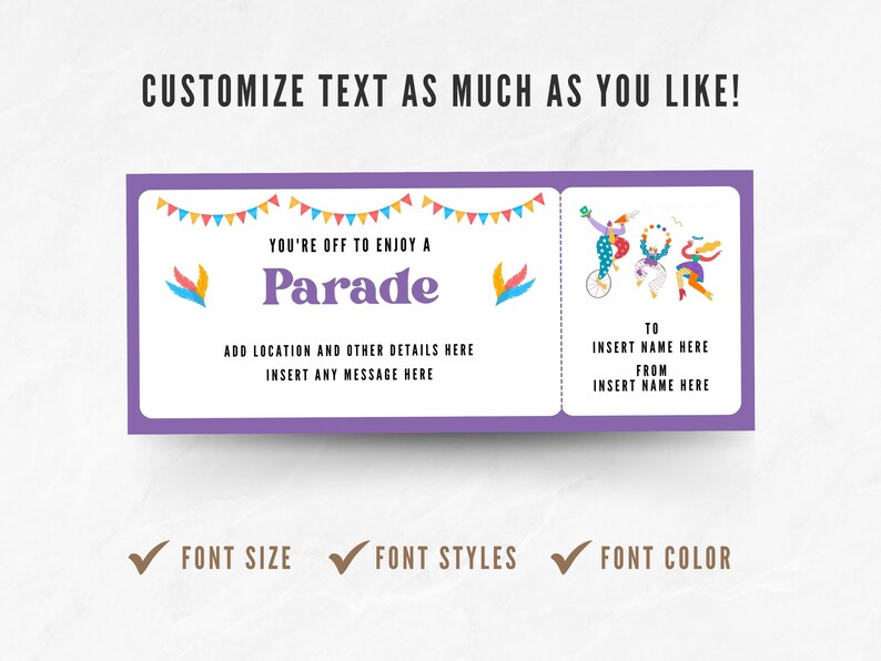 Custom Parade Ticket Template, Editable Parade Coupon, Surprise Parade ...