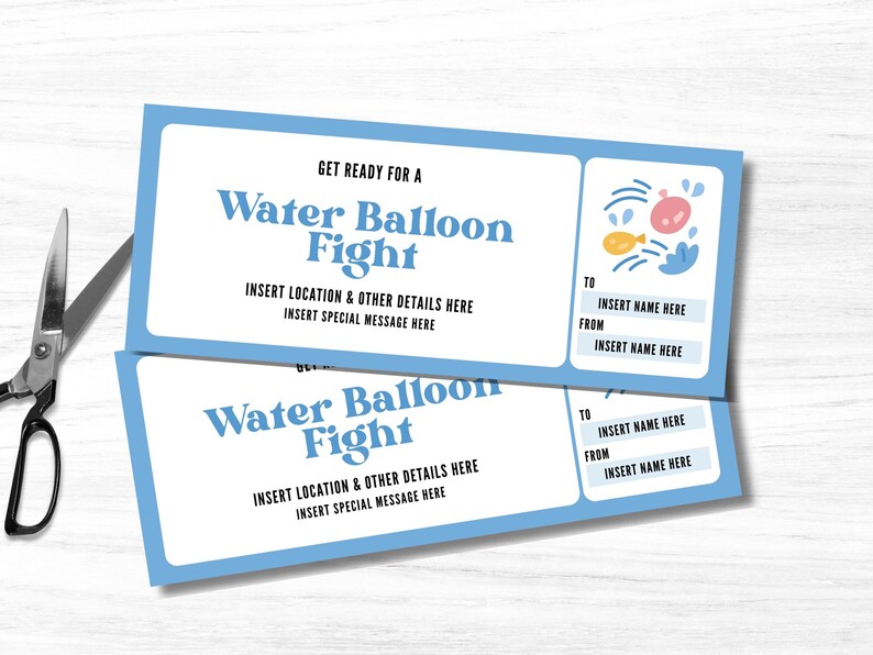Editable Water Balloon Fight Ticket Template, Custom Water Balloon ...