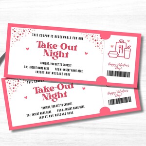 Editable Take-out Night Valentine's Day Coupon, Printable Food Delivery ...
