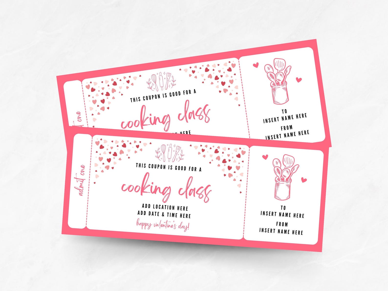 Printable Cooking Class Valentine's Day Coupon Template, Editable Cooking Class Ticket Template ...
