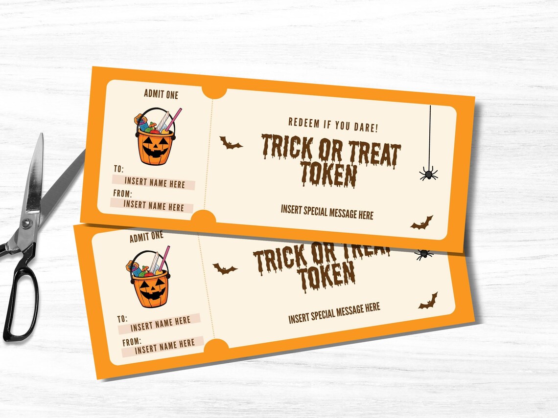 Editable Trick or Treat Token Coupon, Printable Halloween Candy ...