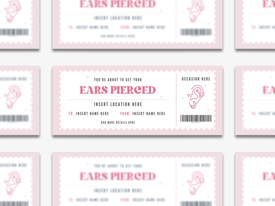 Editable Ear Piercing Coupon Template, Custom Ears Pierced Gift ...