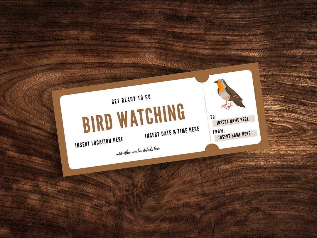 Custom Bird Watching Ticket Template, Editable Birding Coupon, Surprise ...