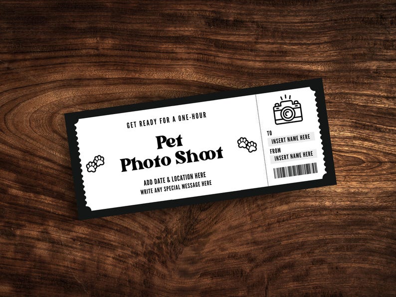 Editable Pet Photo Shoot Coupon, Custom Pet Photo Session Gift ...