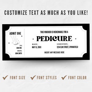 Editable Pedicure Coupon Template, Custom Pedi Ticket Gift Certificate ...
