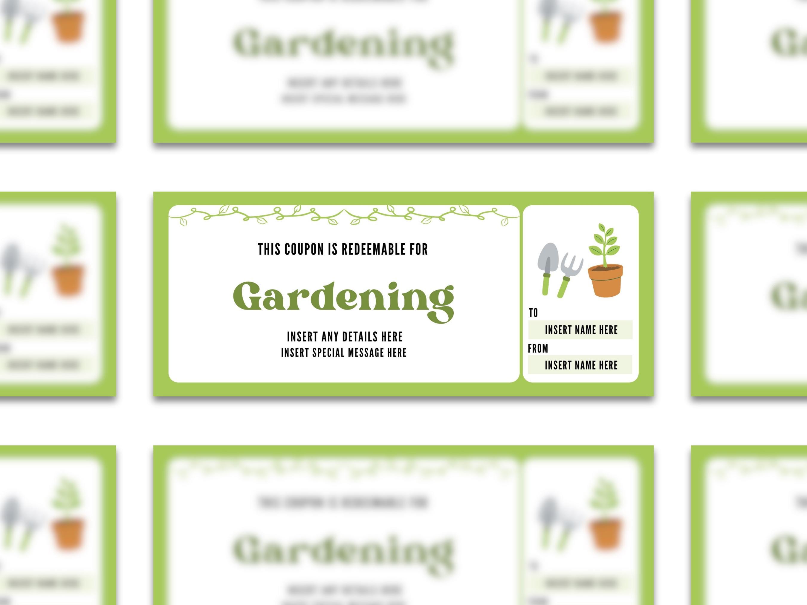 Custom Gardening Gift Certificate, Editable Landscaping Voucher, Printable Garden Coupon PDF - Etsy
