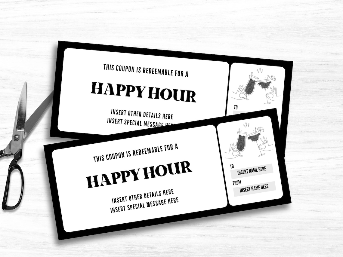 Printable Happy Hour Coupon Template, Editable Happy Hour Invitation ...