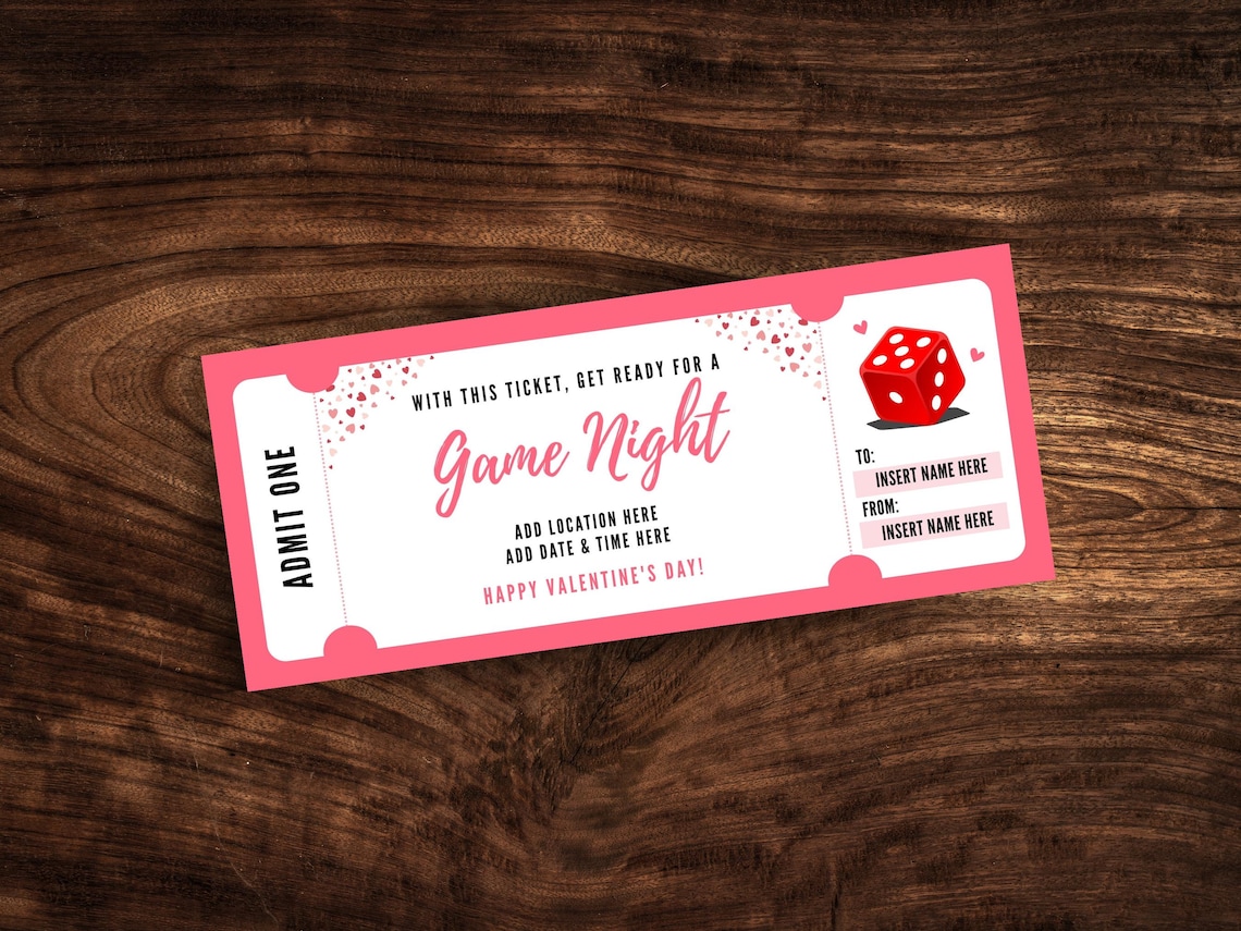 Editable Game Night Valentine's Day Coupon, Custom Game Night Valentine ...