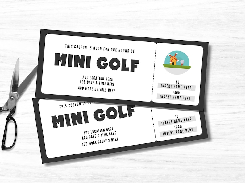 Custom Mini Golf Ticket Template, Editable Round of Mini Golf Coupon ...