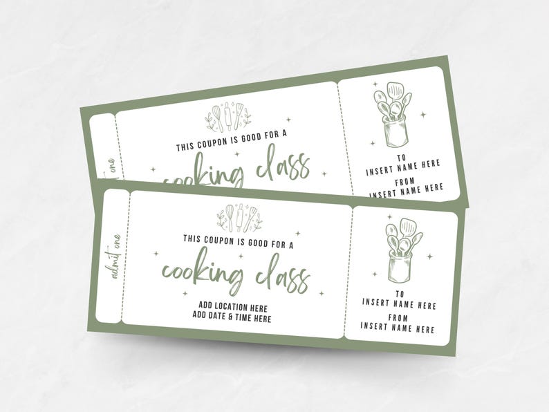 Printable Cooking Class Coupon Template, Editable Cooking Class Ticket ...