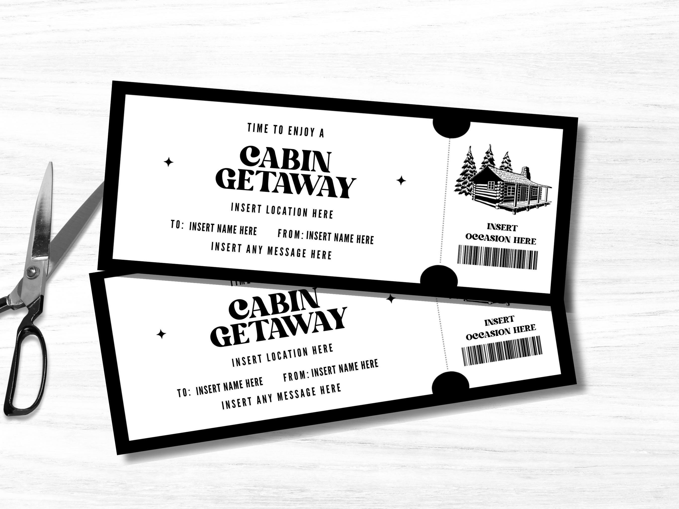 Editable Cabin Getaway Coupon Template, Custom Surprise Cozy Cabin ...