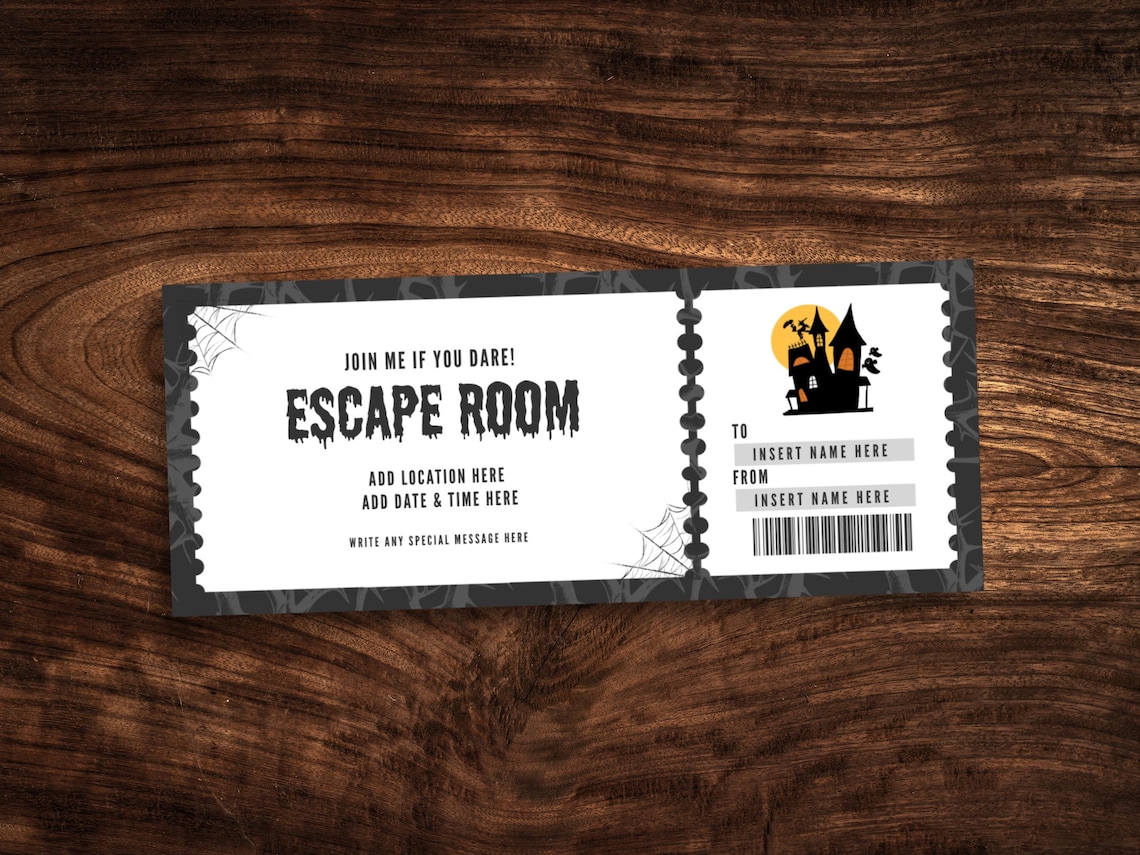 Editable Halloween Escape Room Coupon, Custom Spooky Escape Room Ticket ...