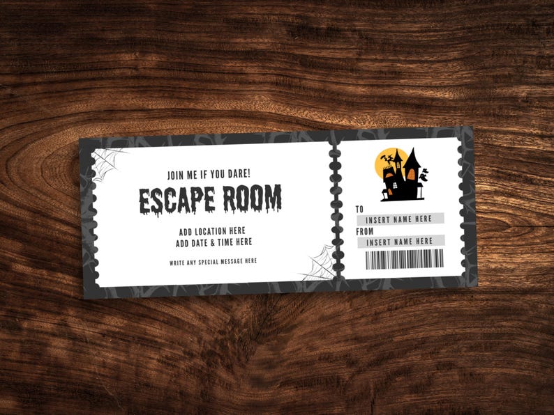 Editable Halloween Escape Room Coupon, Custom Spooky Escape Room Ticket ...