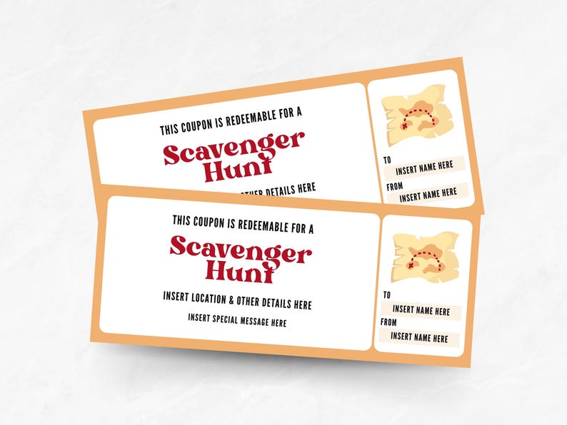 Editable Scavenger Hunt Coupon, Custom Scavenger Hunt Ticket Template ...