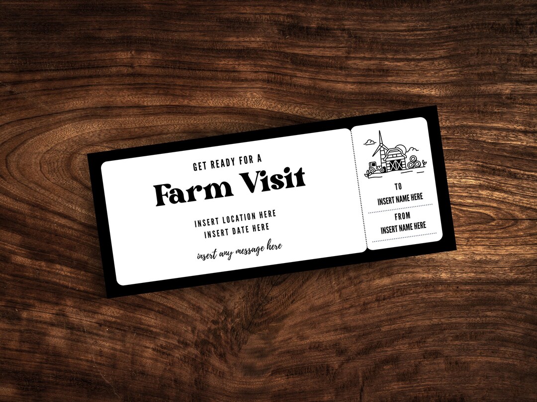 Custom Farm Visit Ticket Template, Editable Farm Visit Coupon, Surprise ...