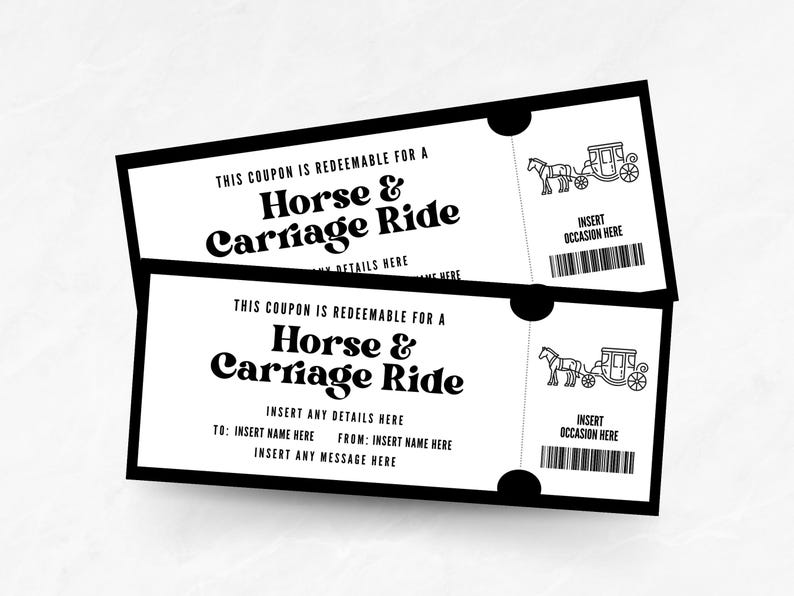 Custom Horse and Carriage Ride Ticket Template, Editable Horse & Buggy ...