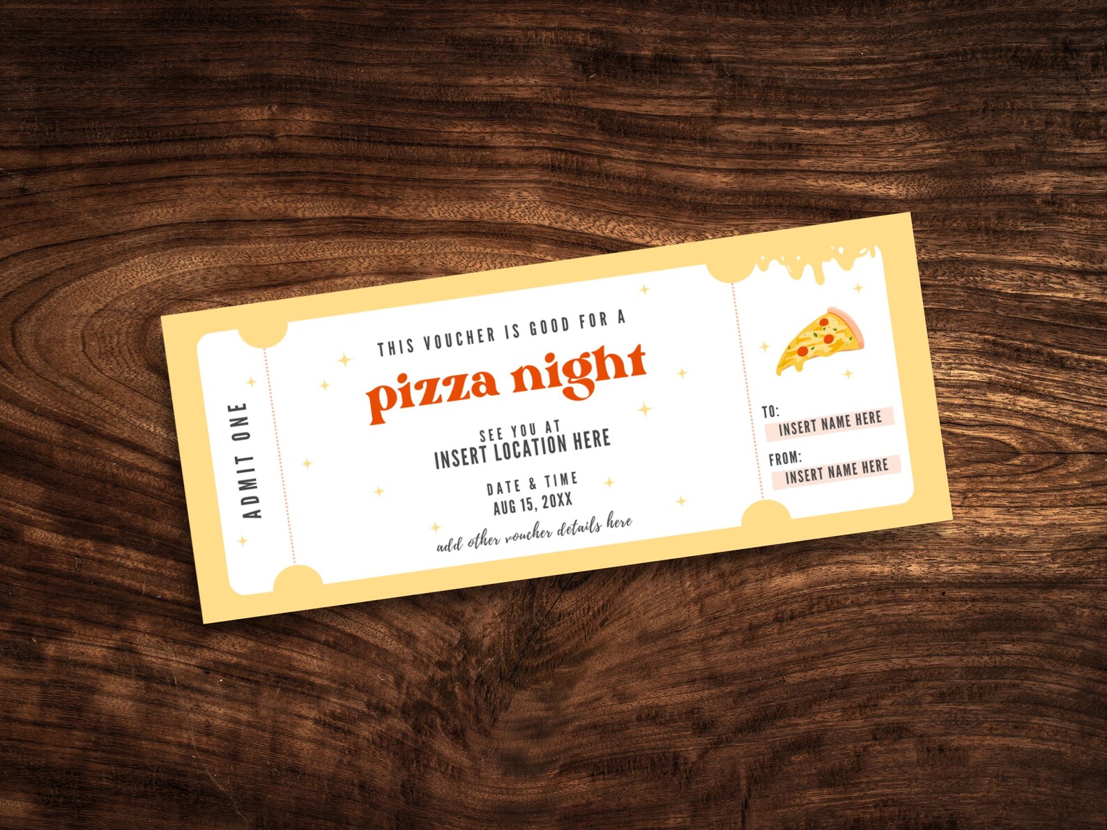Editable Pizza Night Coupon, Custom Pizza Date Night Gift Certificate ...