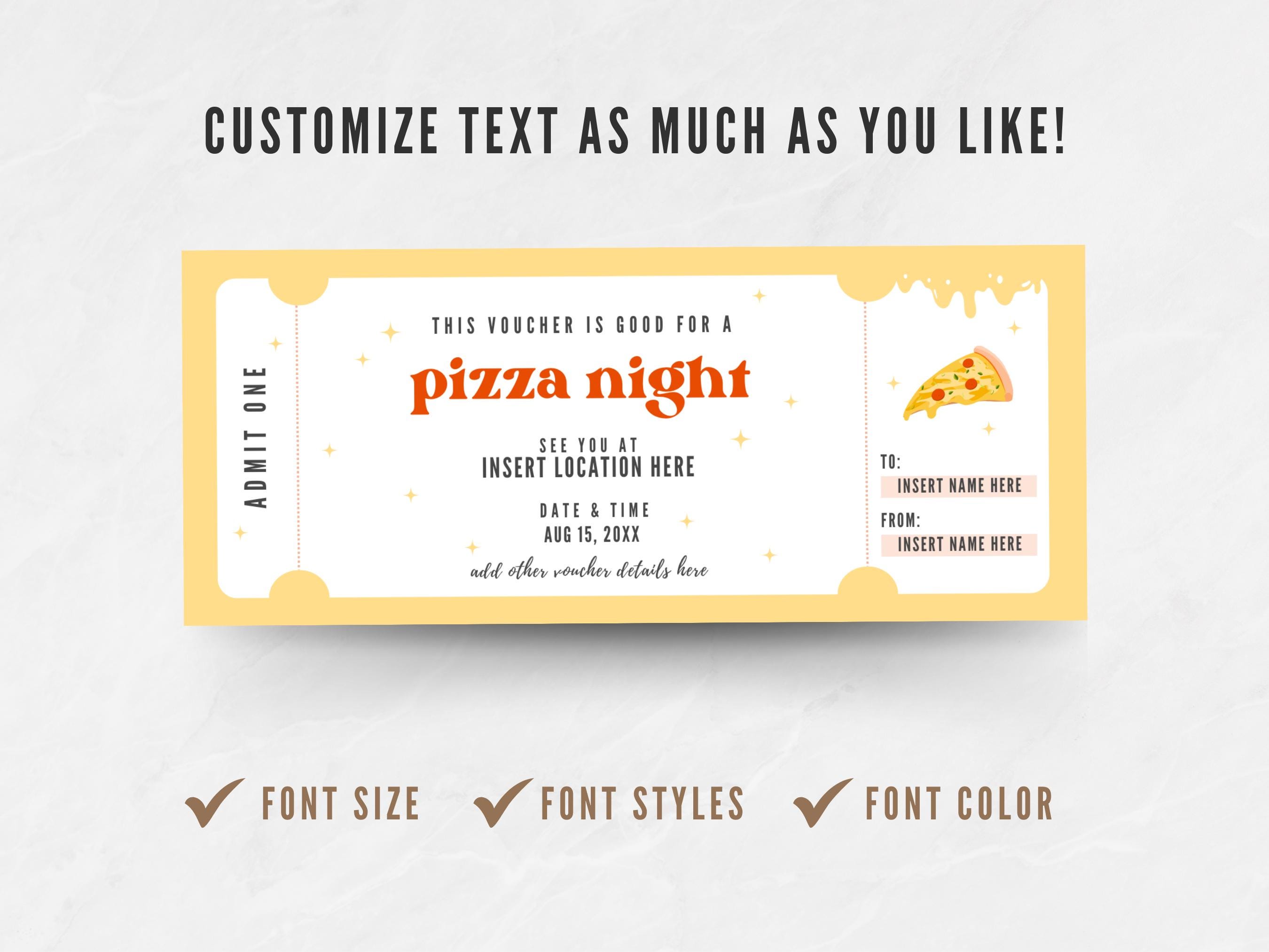 Editable Pizza Night Coupon, Custom Pizza Date Night Gift Certificate ...