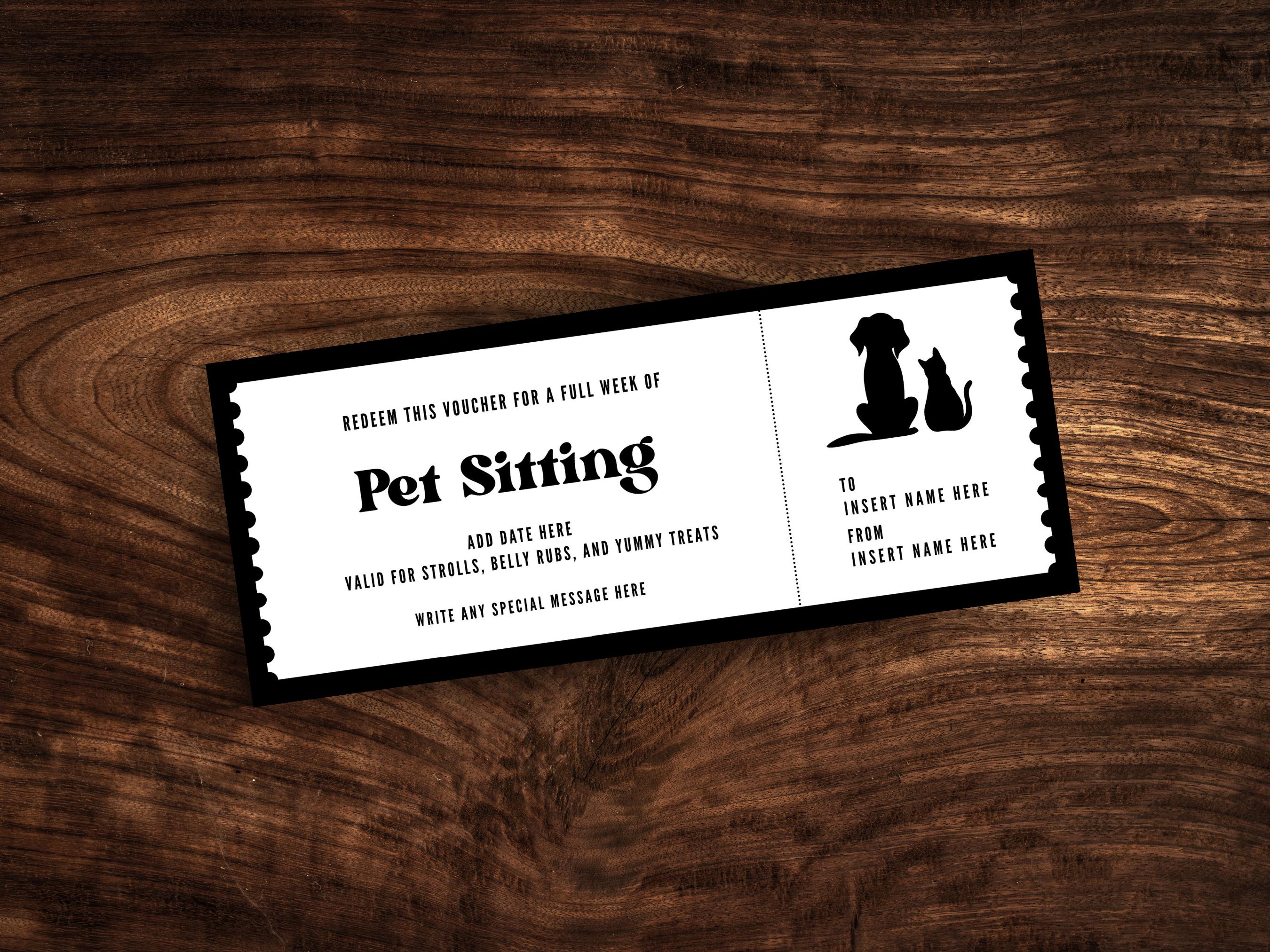 Editable Pet Sitting Coupon Template, Custom Dog Watching Ticket ...